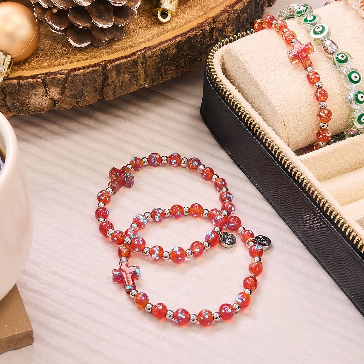 Ember | Silver | Firefly Glass Cross Bracelet– NOGU Canada