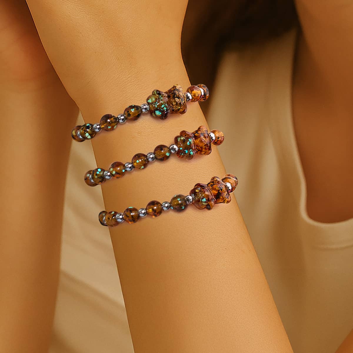 Amber | Silver | Firefly Glass Bear Bracelet – NOGU Canada