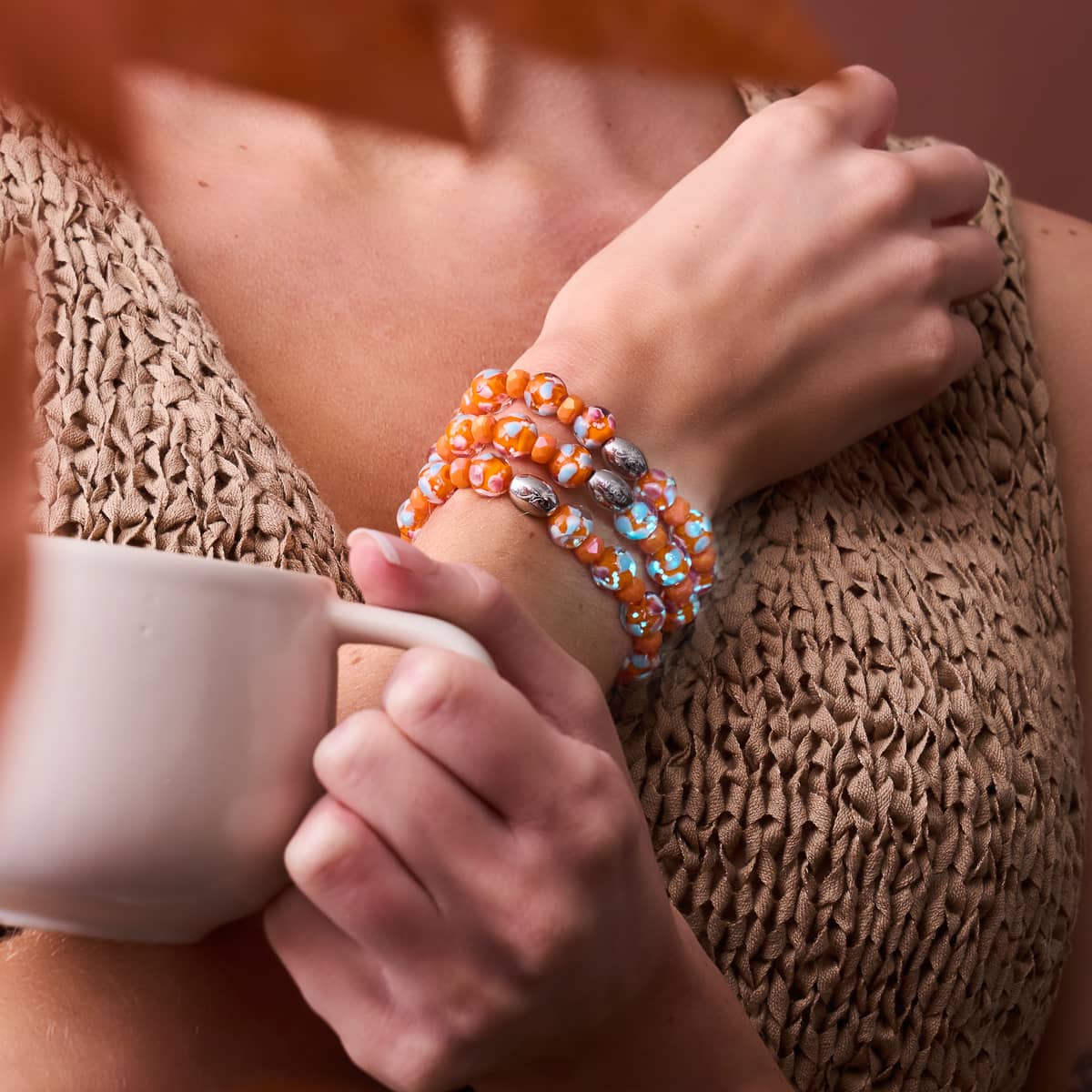 Orange Orchid | .925 Sterling Silver | Firefly Glass Blossom Bracelet ...