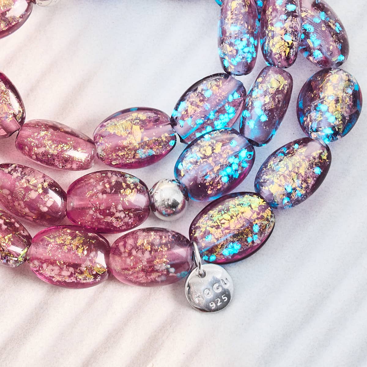 Amethyst Spark | .925 Sterling Silver | Firework Glass Pebble Bracelet ...