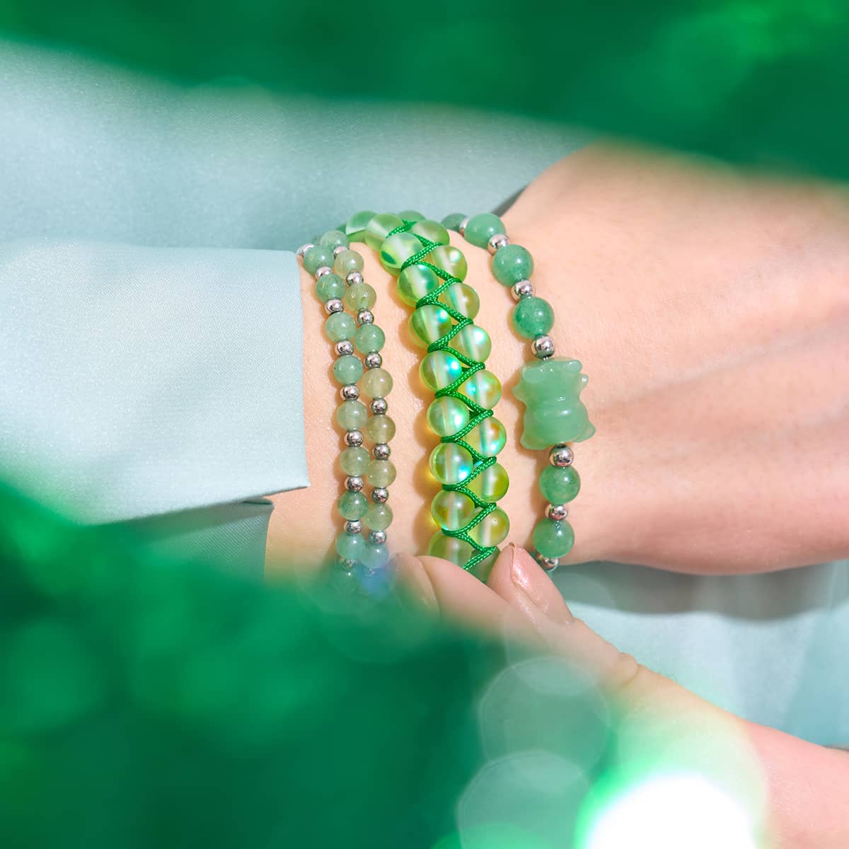 Emerald | Silver | Double Mermaid Glass Bracelet– NOGU Canada